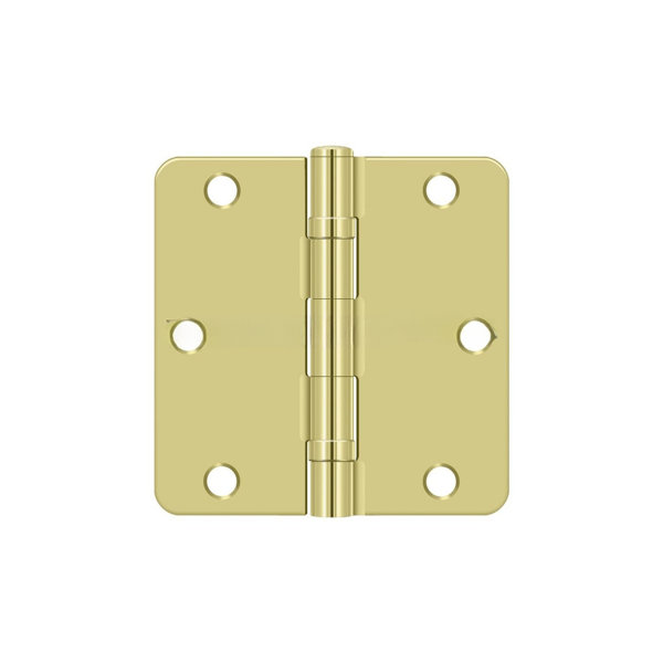 Deltana S35R4BB3 3-1/2" x 3-1/2" x 1/4" Radius Hinge, Ball Bearing in Polished Brass Pair ...